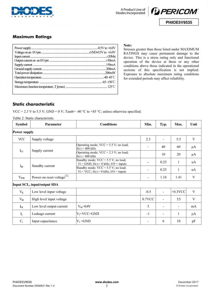 PI4IOE5V9535 datasheet page 3