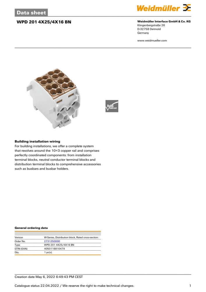 WEIDMULLER 2731250000 document page 1