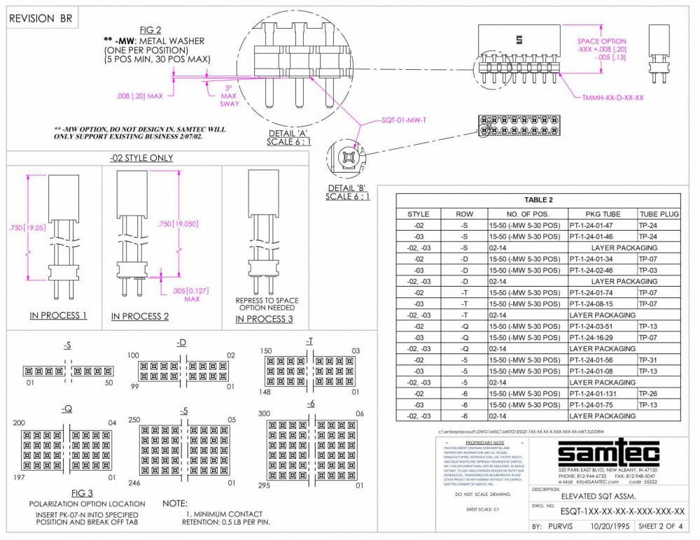 Samtec ESQT technical drawing page 2