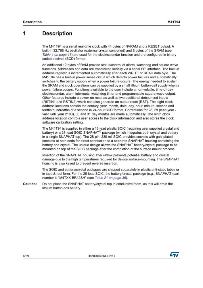M41T94MH6F datasheet page 6