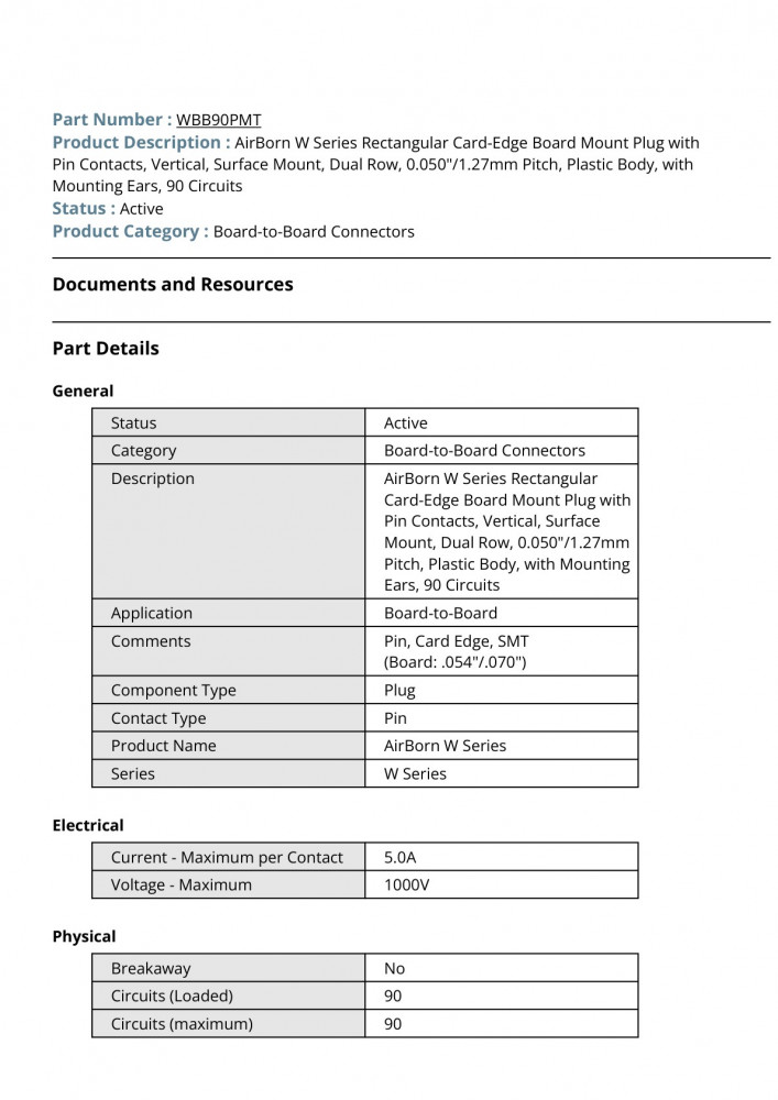 WBB90PMT technical document preview, page 1
