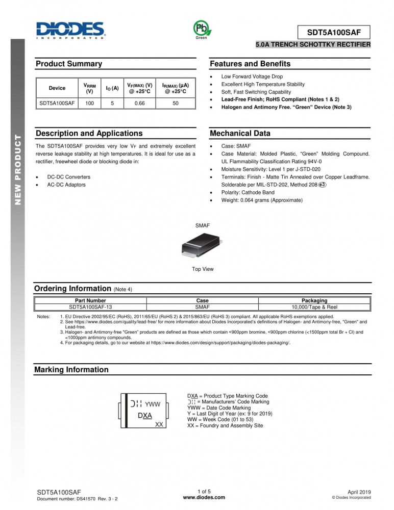 SDT5A100SAF-13 datasheet page 1