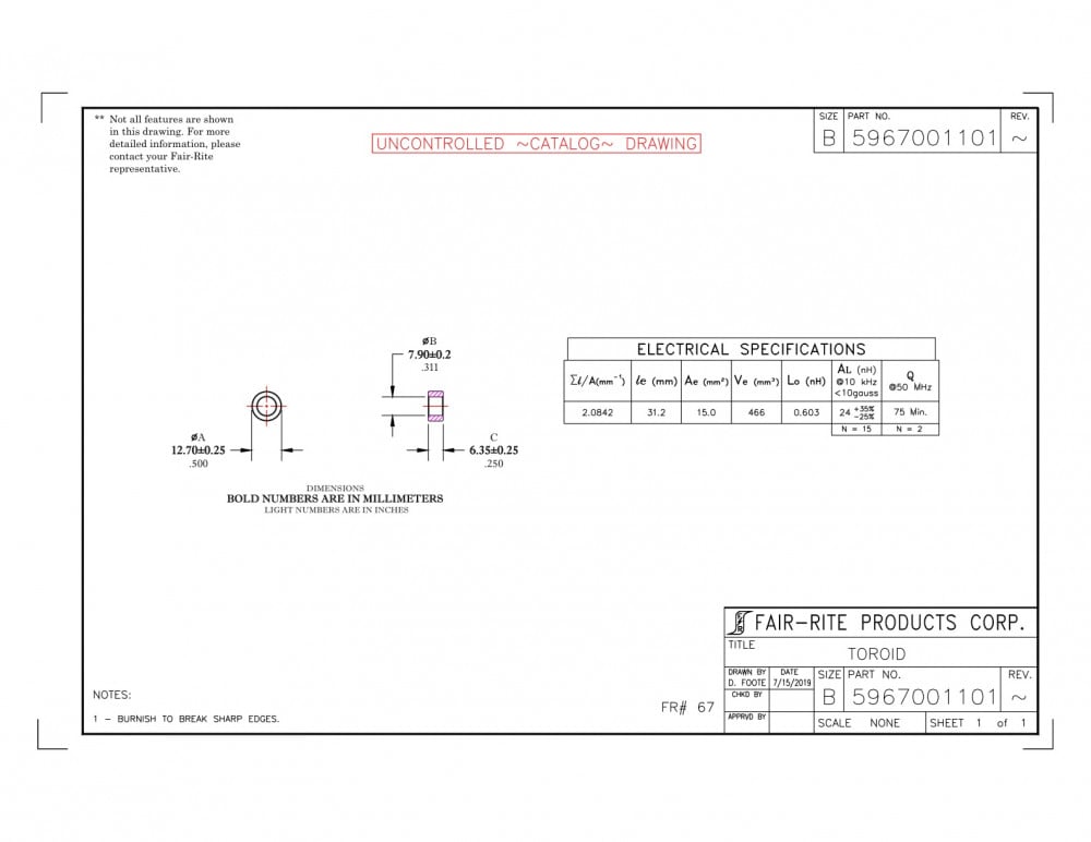 Fair-Rite 5967001101 technical document page