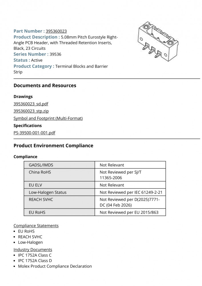 ESE Eurostyle terminal block product specification, page 1