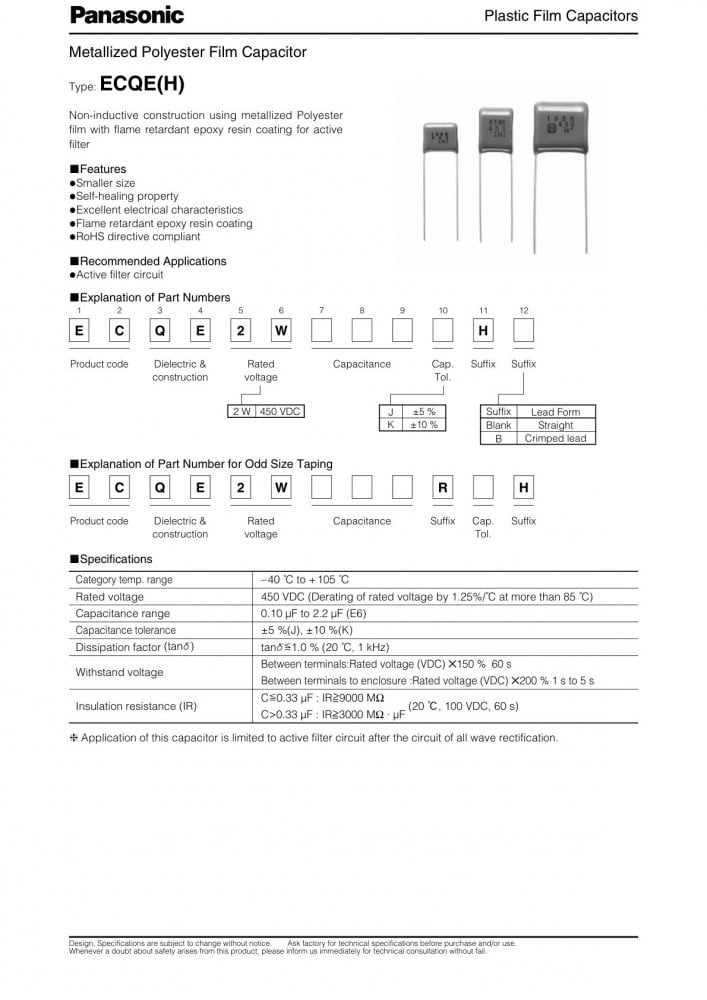 PANASONIC ECQE(H) datasheet page 1