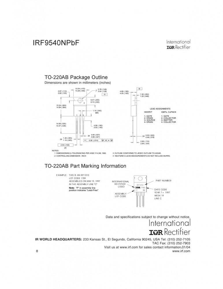 IRF9540NPBF datasheet page 8