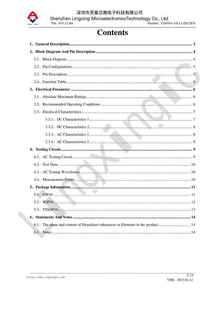 CD4585BM(LX) datasheet page 2