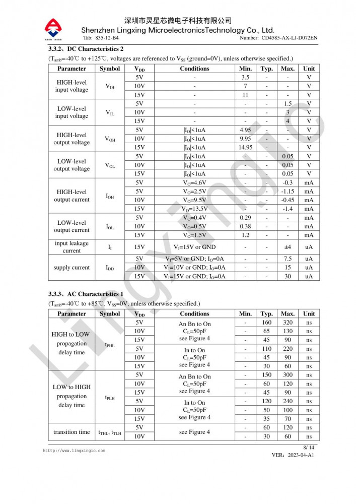 CD4585BM(LX) datasheet page 8