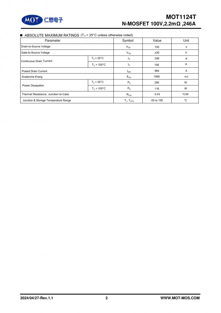 MOT1124T datasheet page 2