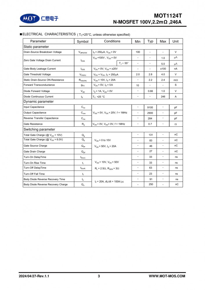 MOT1124T datasheet page 3