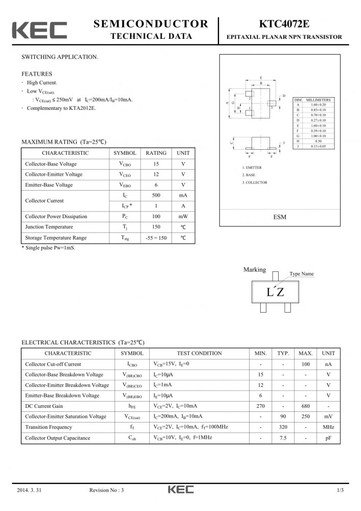 KTC4072E-RTK/P datasheet page 1