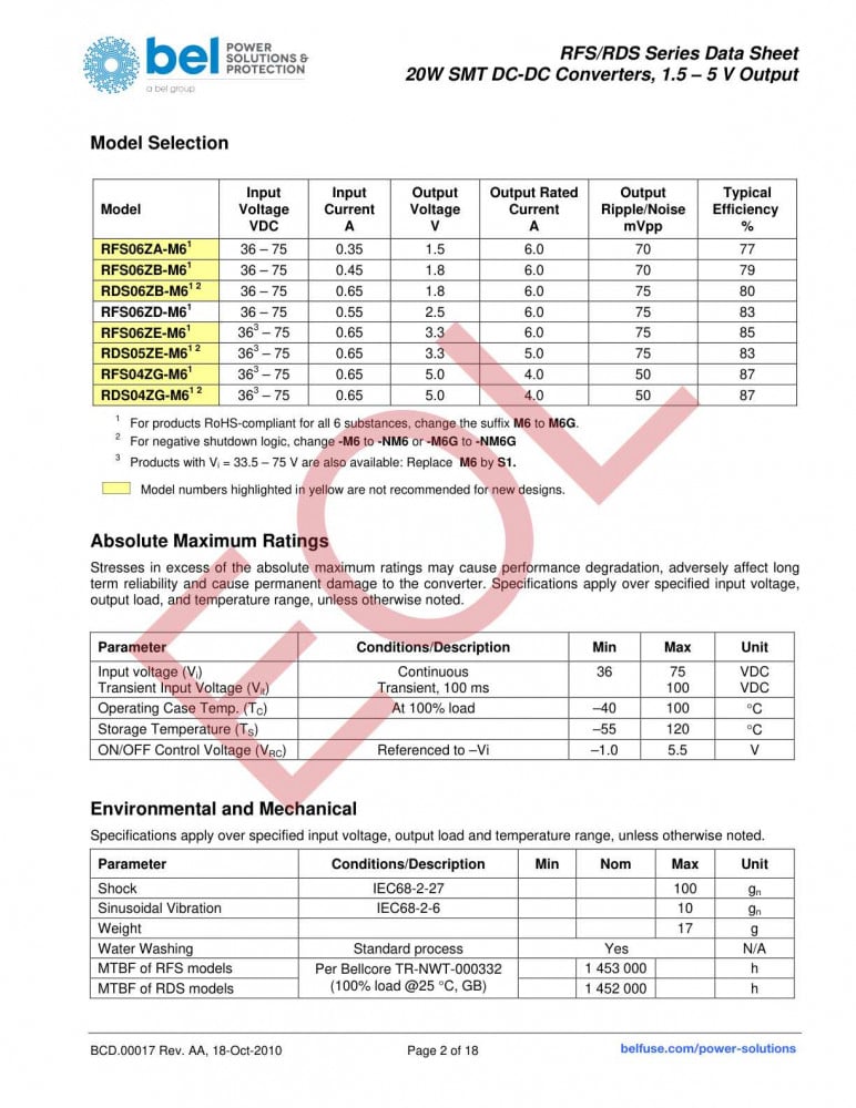 Bel Fuse RDS series datasheet page 2