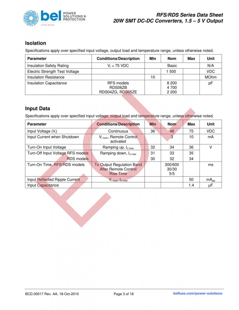 Bel Fuse RDS series datasheet page 3