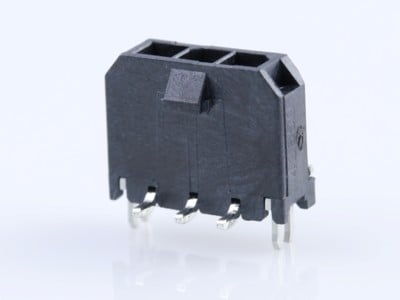 Micro-Fit 3.0 Right-Angle Header, 3.00mm Pitch, Single Row, 2 Circuits, with PCB Press-fit Metal Retention Clip, 0.38µm Gold Plating, Glow-Wire Capable, Black