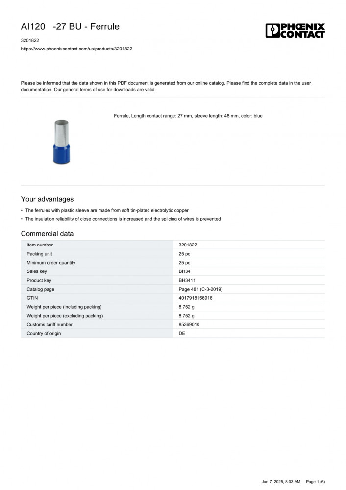 Phoenix Contact 3201822 technical document page 1