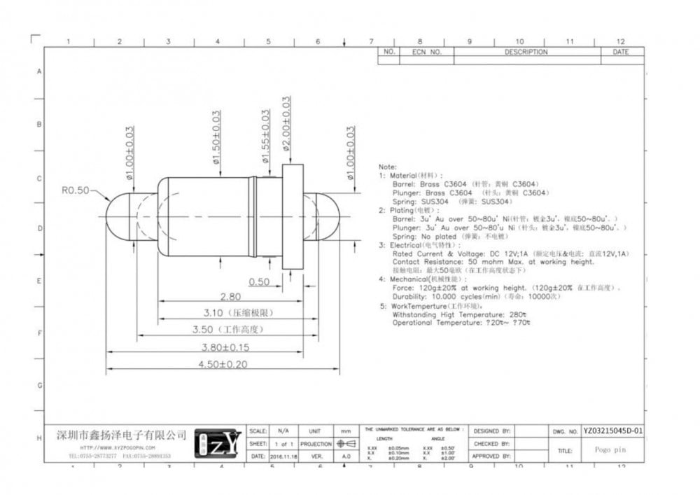 YZ03215045D-01 specification page 3