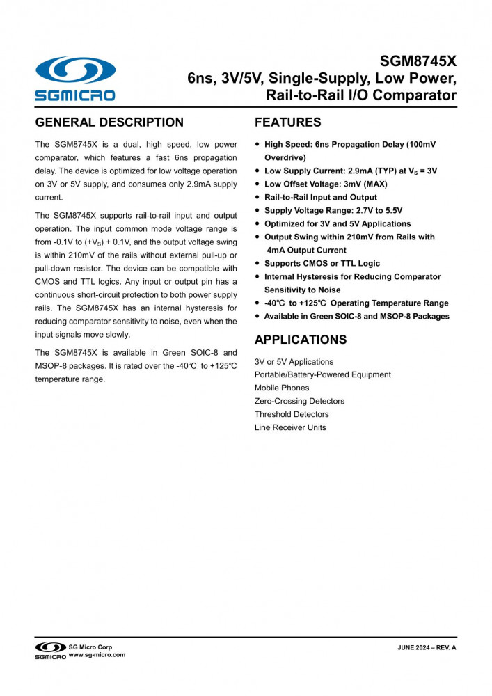 SGM8745X datasheet page 1