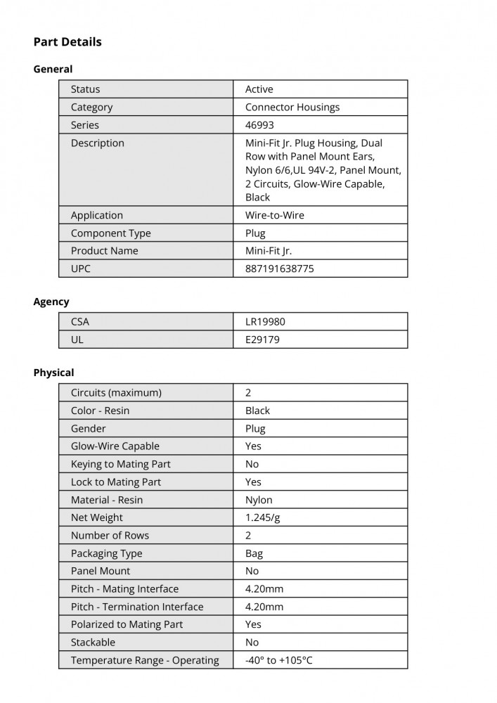 Technical document page 2 for MOLEX 469930210