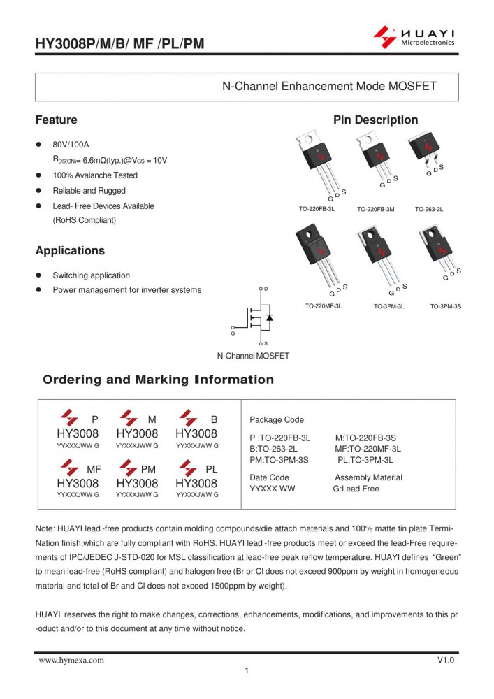 HY3008P datasheet page 1