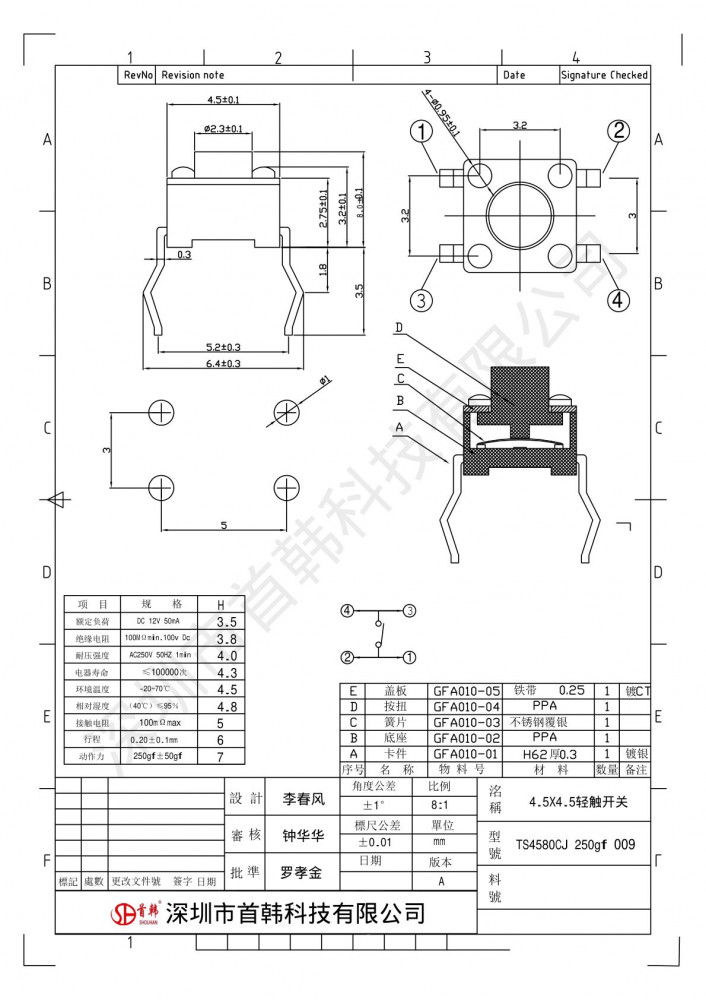 TS4580CJ 250gf 009 technical document page 1