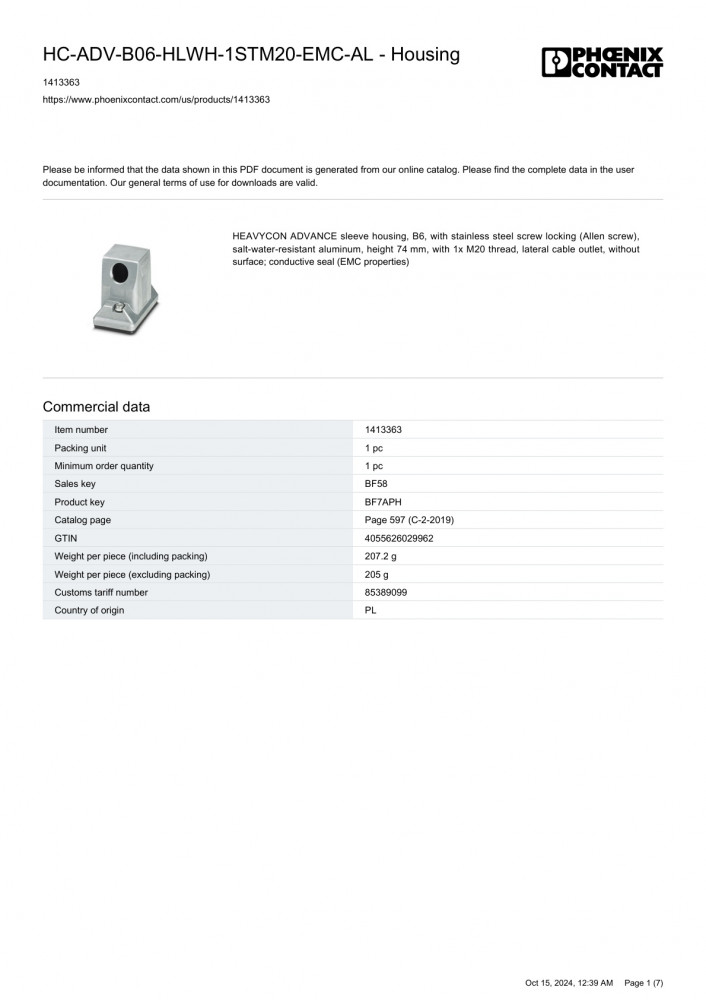 Phoenix Contact 1413363 technical document page 1