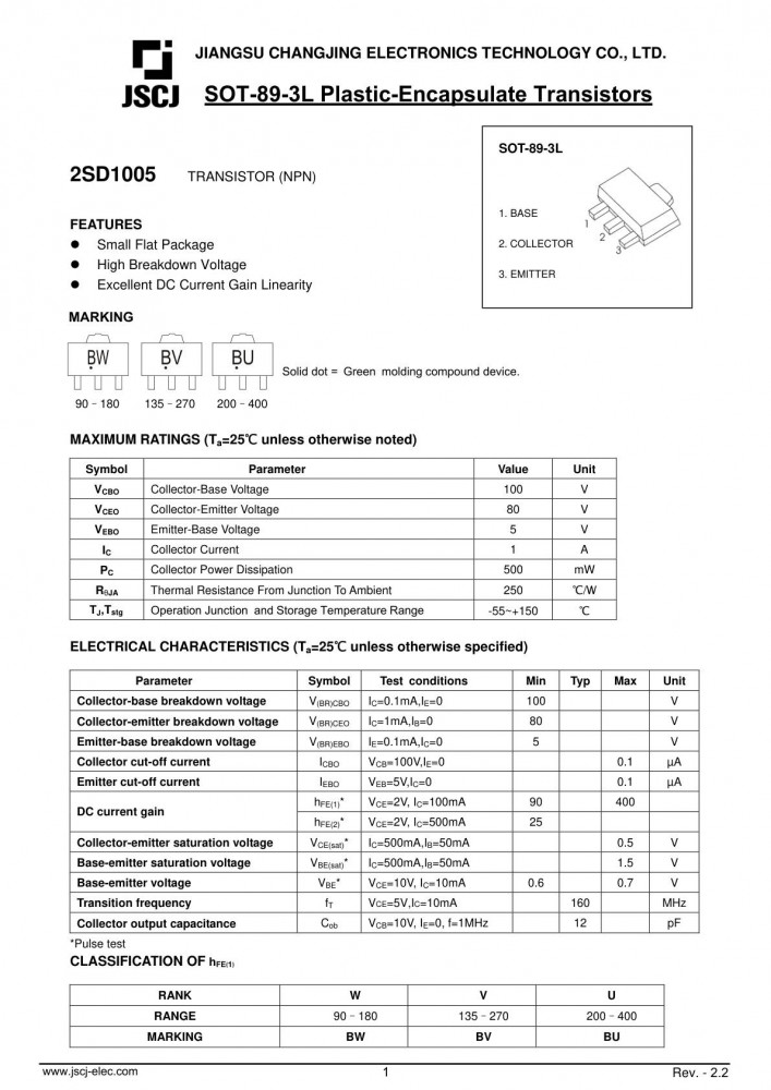 2SD1005 datasheet page 1