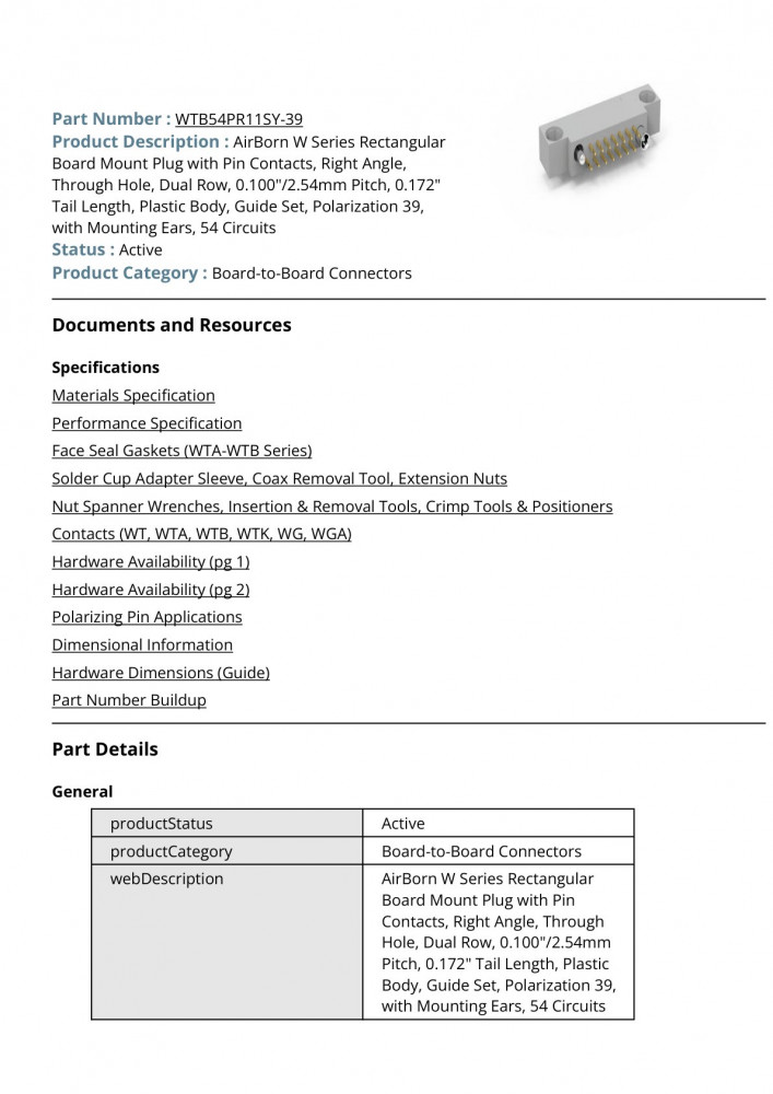 WTB54PR11SY-39 technical document image, page 1