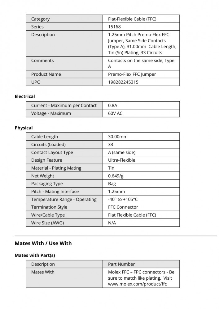 MOLEX 151681031 product specification page 2