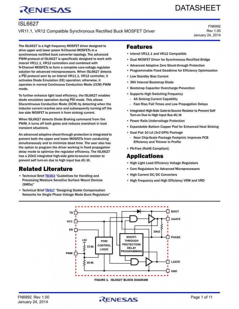 ISL6627 datasheet page 1