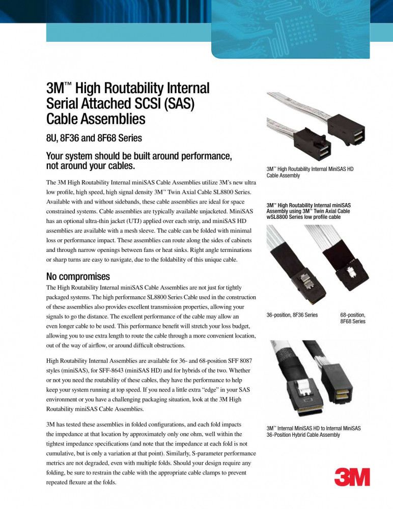 8F36 high-routability internal miniSAS cable assembly documentation, page 1