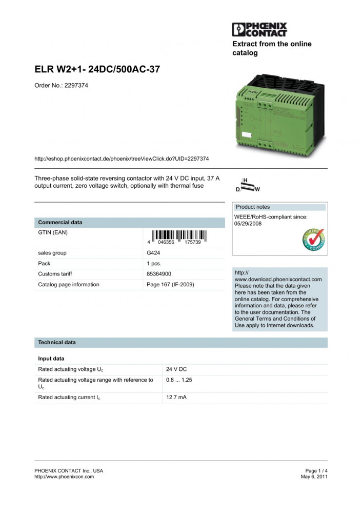 Phoenix Contact 2297374 technical document page 1