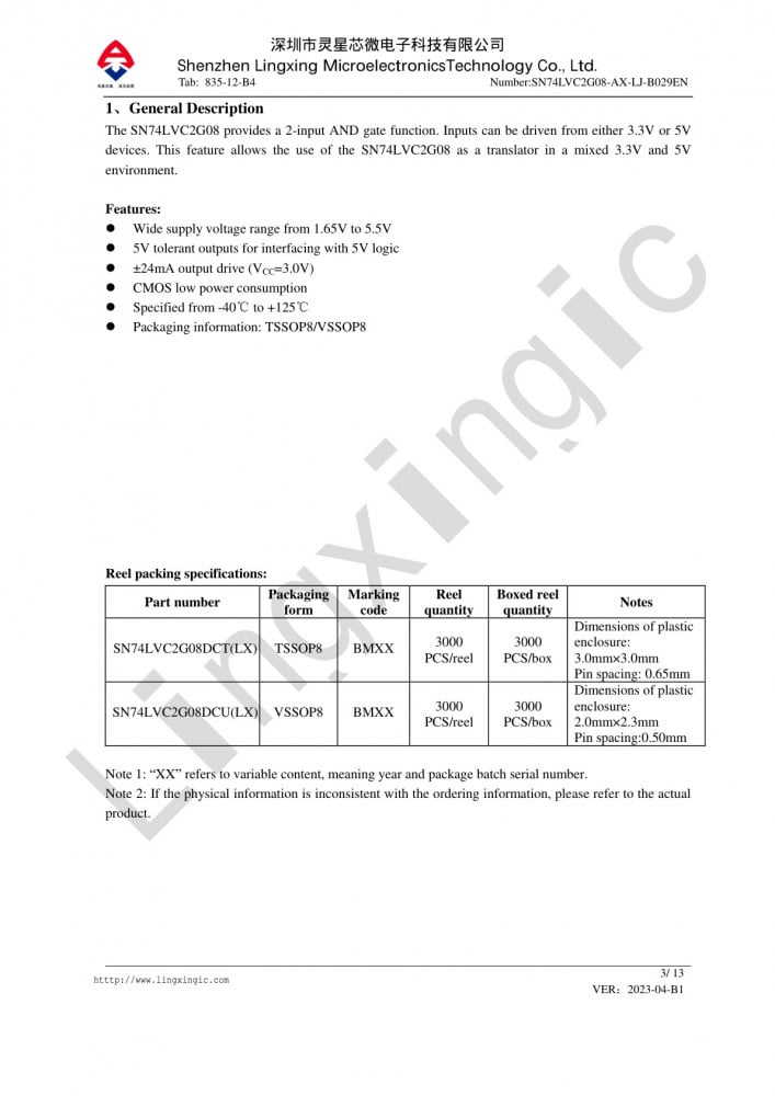 SN74LVC2G08 datasheet page 3