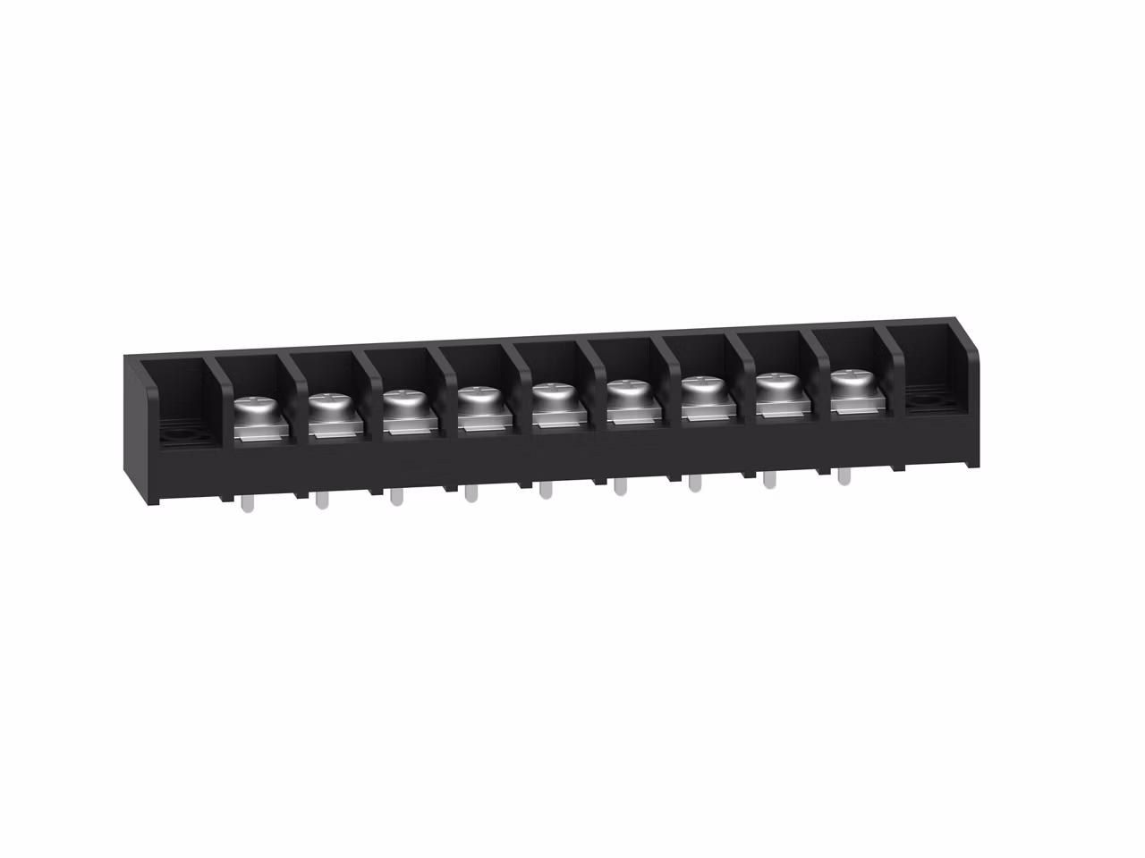 11.10mm Pitch, Dual Row, Dual-Barrier Terminal Strip, with Mounting Ends, Black, Steel Screws, 2 Circuits