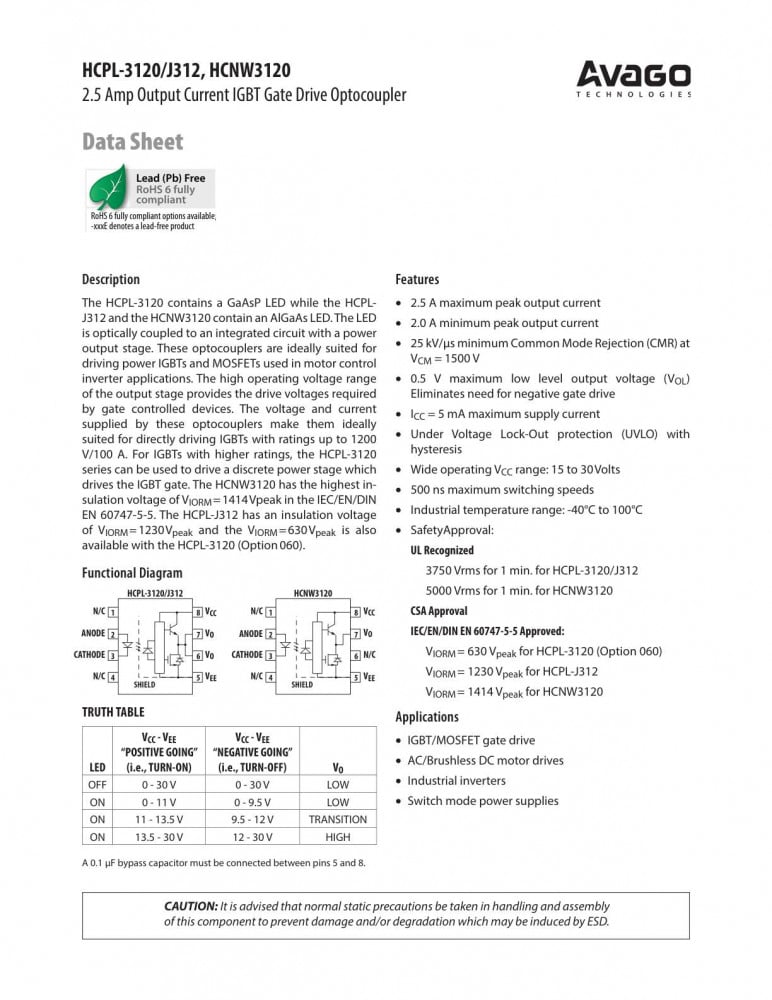 HCPL-3120 datasheet page 1