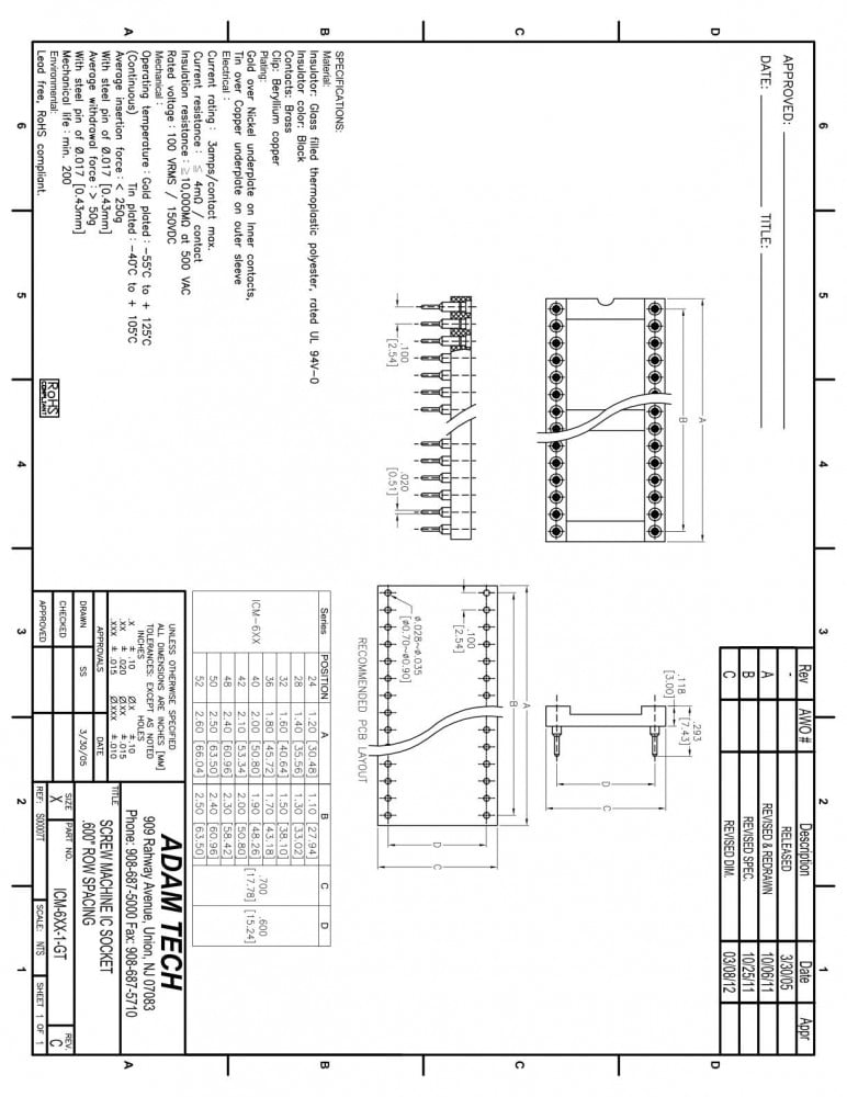 ADAM TECH ICM-6XX series socket drawing preview