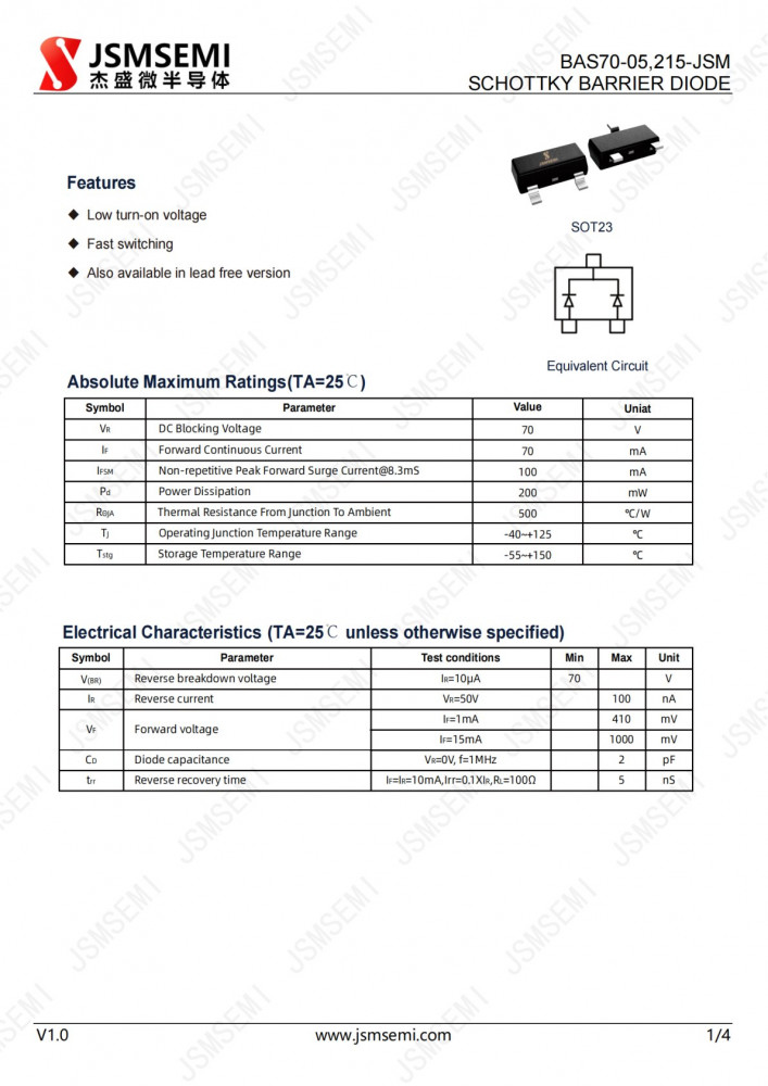 BAS70-05,215-JSM datasheet page 1
