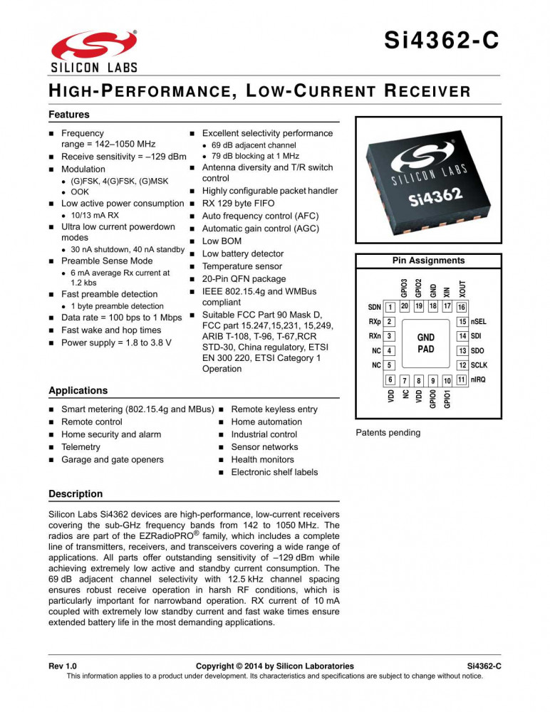 SI4362 datasheet page 1