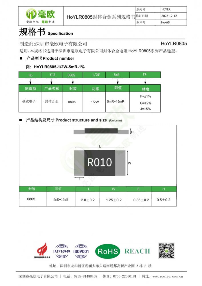 Milliohm HoYLR0805 specification page 2