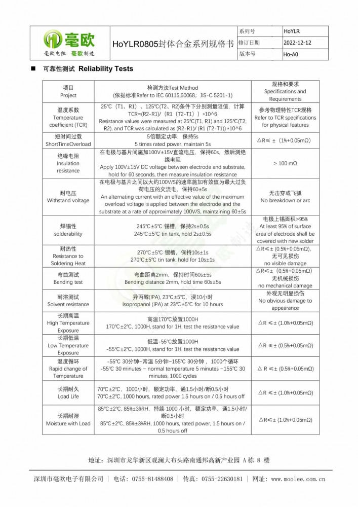 Milliohm HoYLR0805 specification page 4