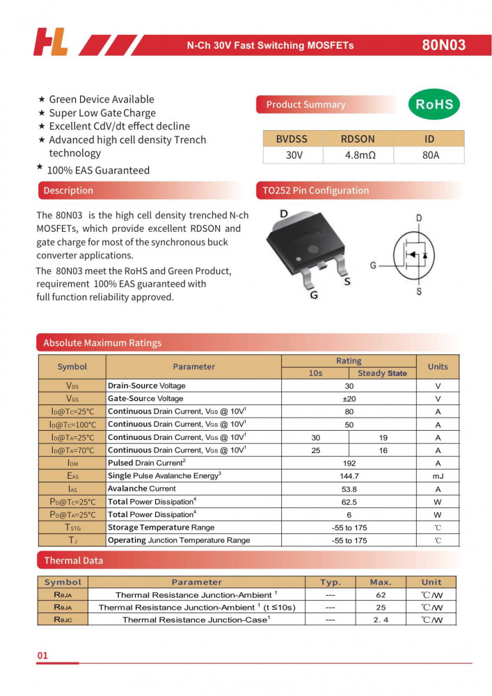 HL 80N03 datasheet page 1