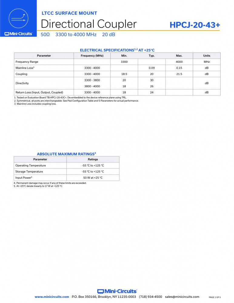 HPCJ-20-43+ datasheet preview, page 2