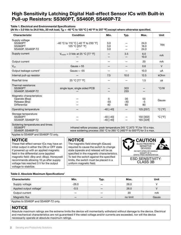 Honeywell SS460P datasheet page 2