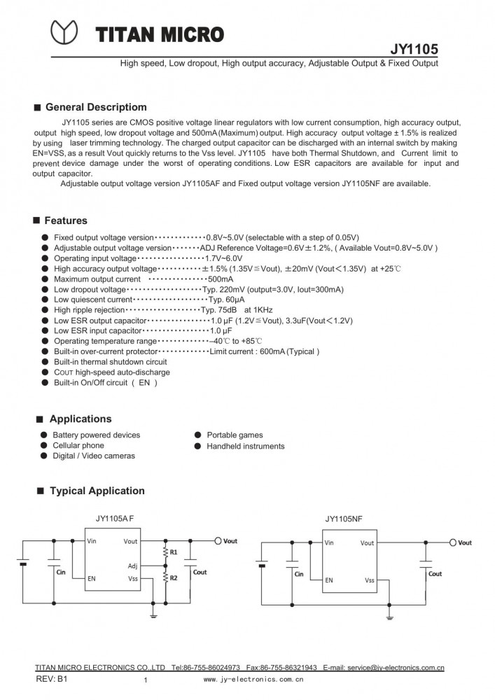 JY1105 datasheet page 1