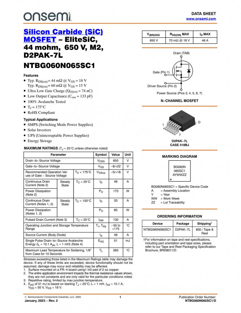 NTBG060N065SC1 technical document page 1