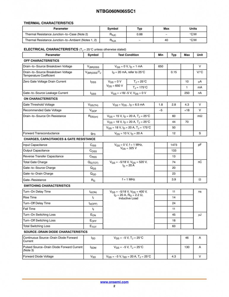 NTBG060N065SC1 technical document page 2