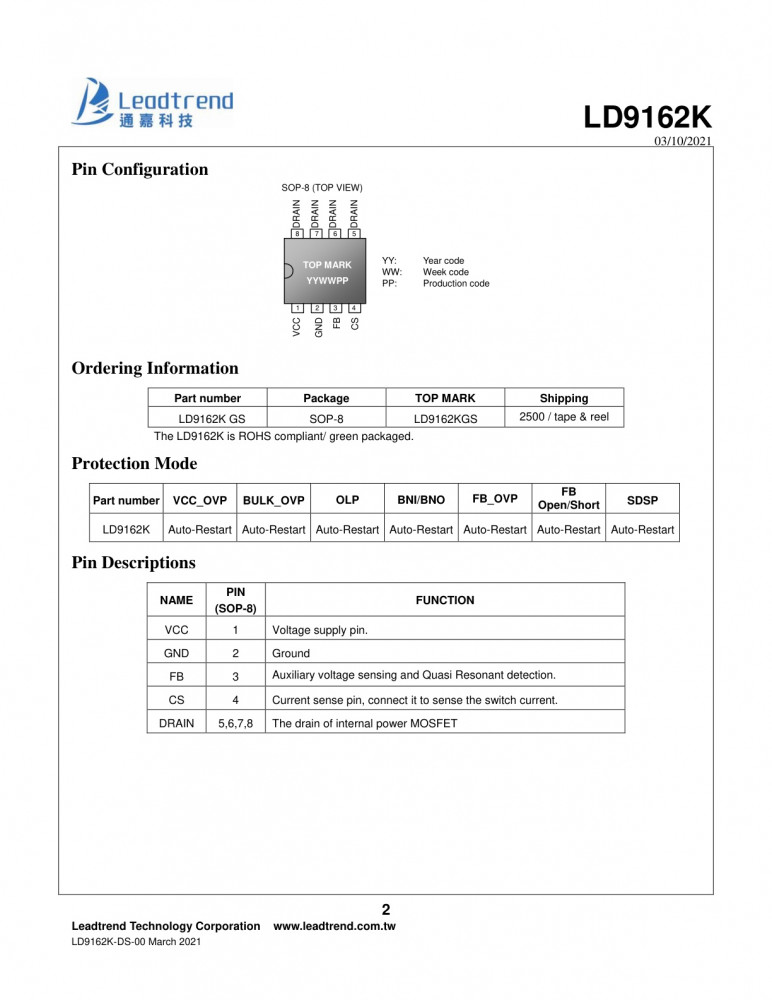 LD9162K datasheet page 2