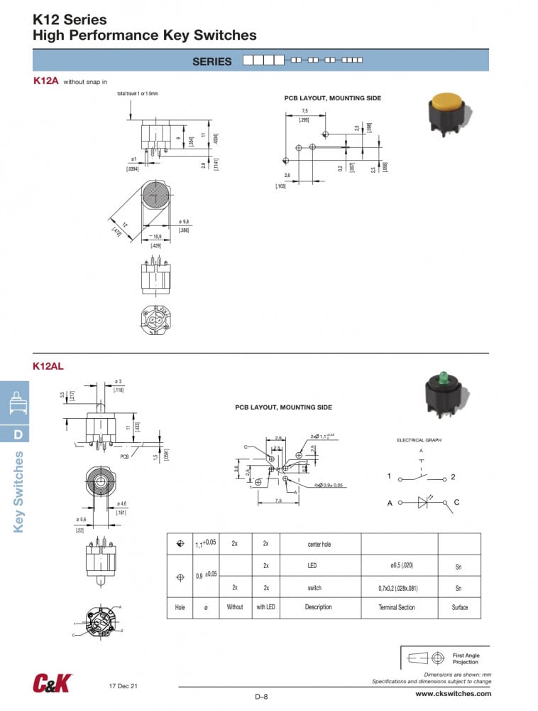 C&K K12 series datasheet page 2
