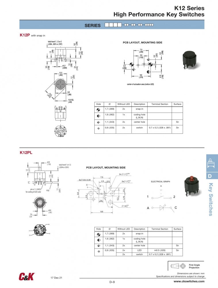 C&K K12 series datasheet page 3