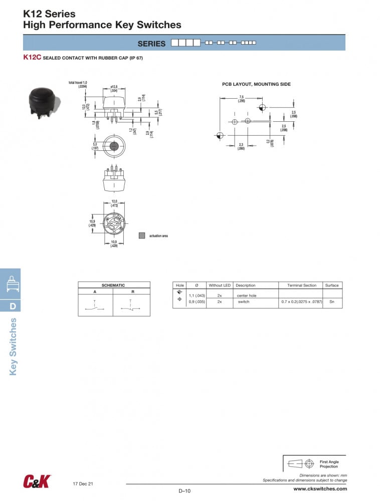 C&K K12 series datasheet page 4