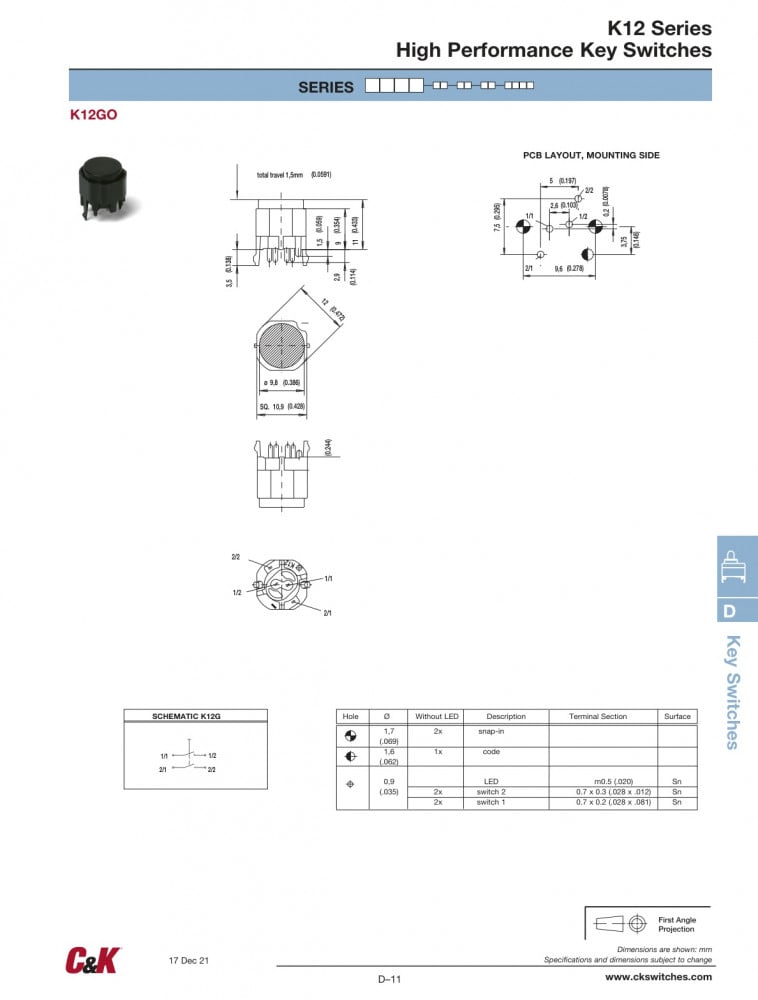 C&K K12 series datasheet page 5